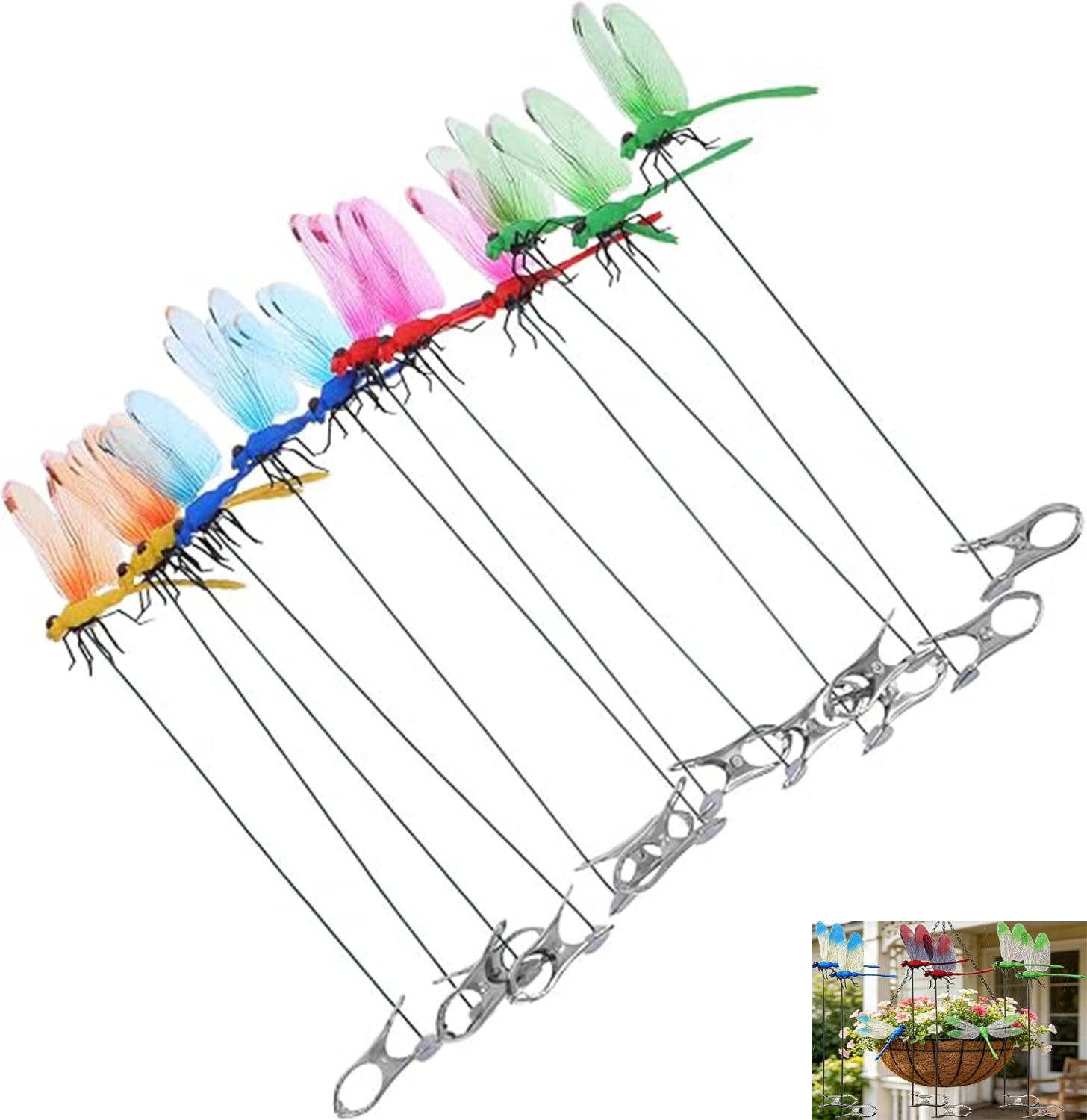 12PCS Indoor & Outdoor Fake Dragonfly Rod Clip, Simulated Patio Decor ...