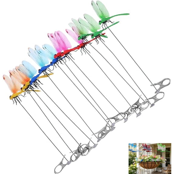 12PCS Indoor & Outdoor Fake Dragonfly Rod Clip, Simulated Patio Decor ...