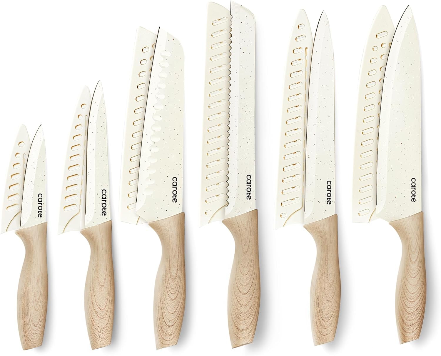 12PCS Knife set with Blade Guards,Granite Nonstick Ceramic Coating ...