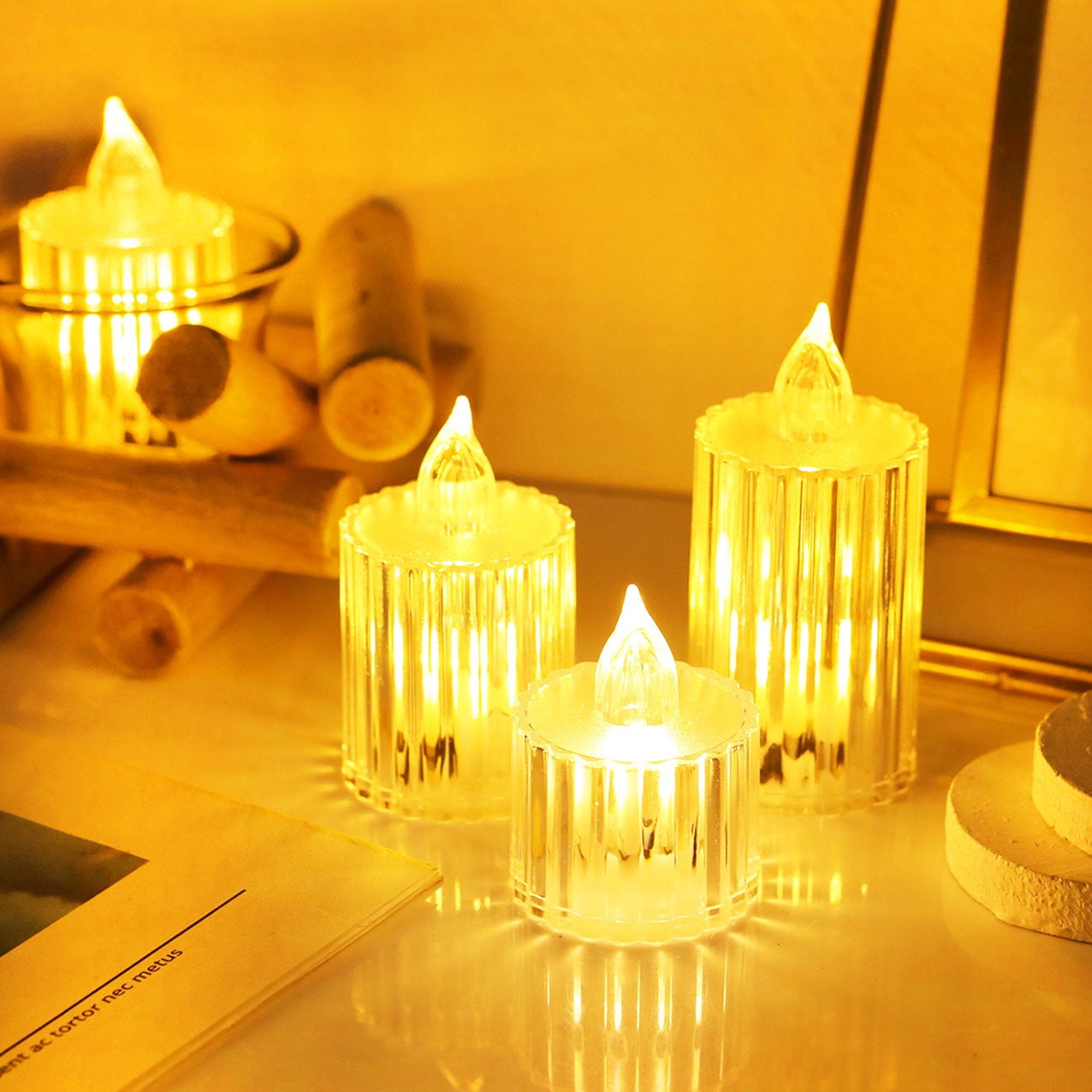 12PCS LED Flameless Candles, Crystal Candle Light with Battery Powered ...