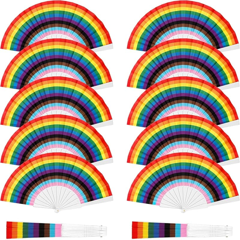 12PCS LGBT Pride Accessories, Portable Rainbow Parade Fans, Foldable ...