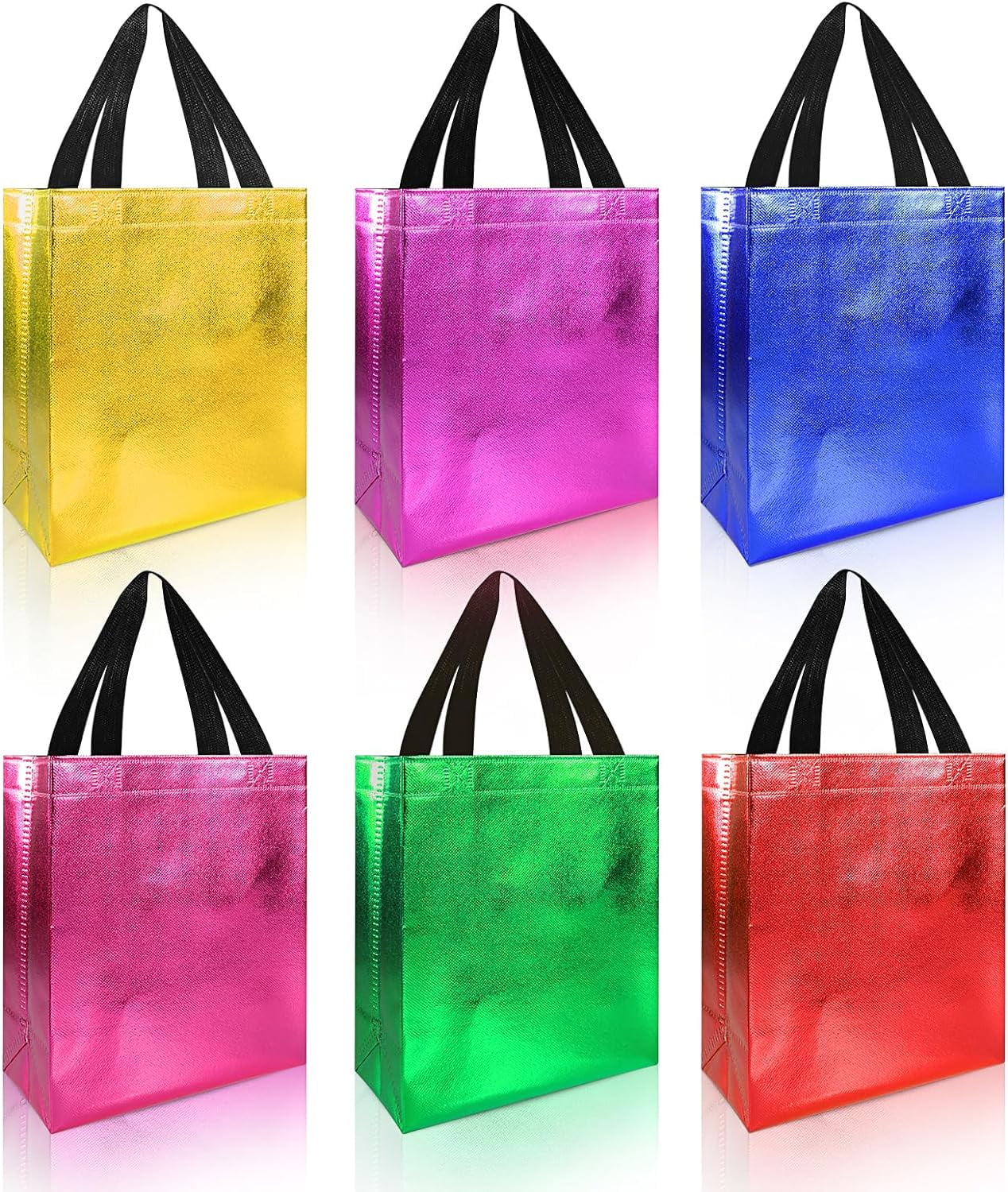 12PCS Large Metallic Gift Bags with Handles, Reusable Non-Woven Shiny ...