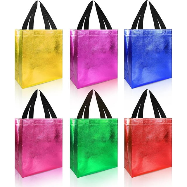 12PCS Large Metallic Gift Bags with Handles, Reusable Non-Woven Shiny ...