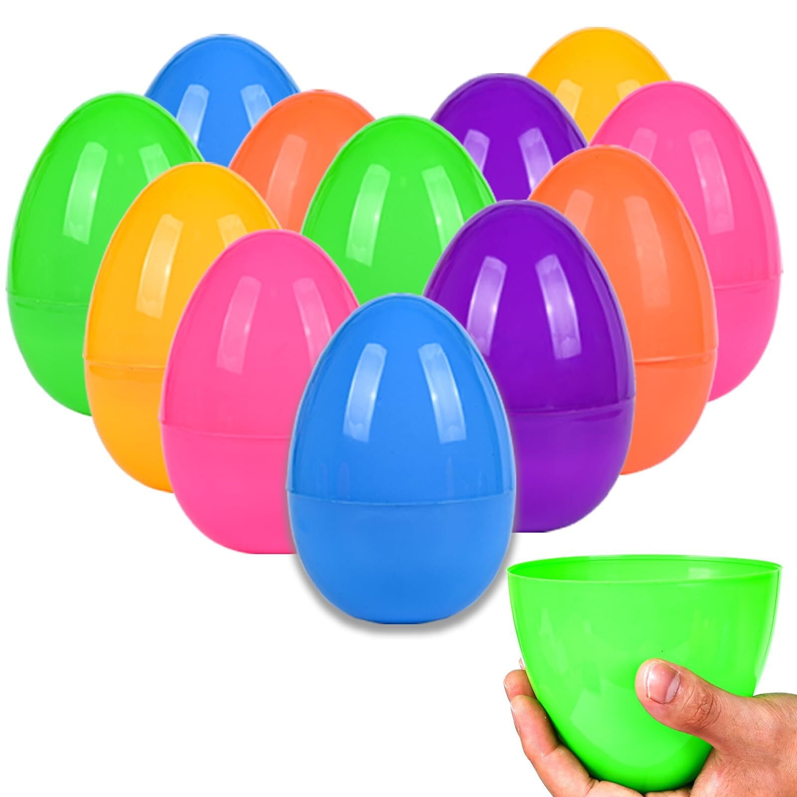 12PCS Large Plastic Easter Eggs, Fillable 6" Bright Easter Eggs, Assorted Colors for Easter Eggs ...