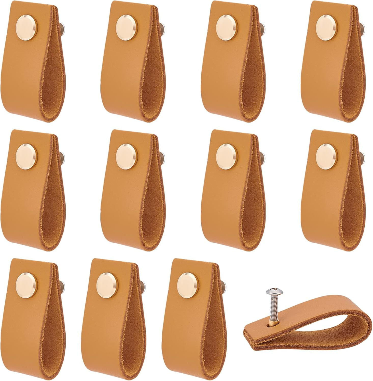 12PCS Leather Drawer Pulls Handle Handmade Dresser Cabinet Knobs ...