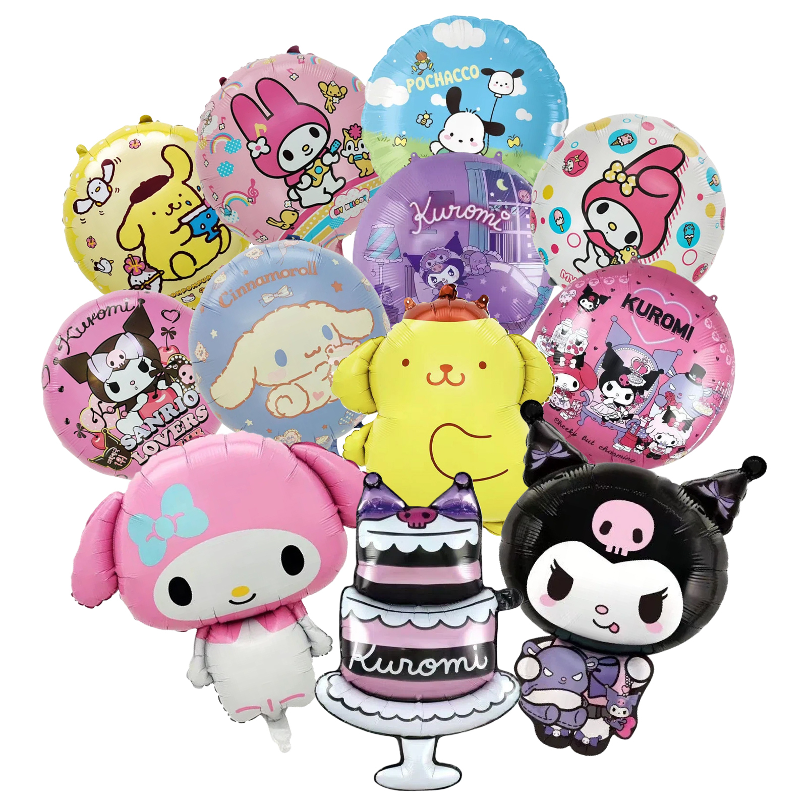 12PCS For Melody Themed Kuromi Birthday Party Foil Cinnamoroll Balloon ...