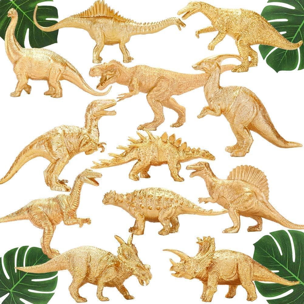 12PCS Metallic Gold Plastic Dinosaur Toys for Kids 3-5, Large Dino ...