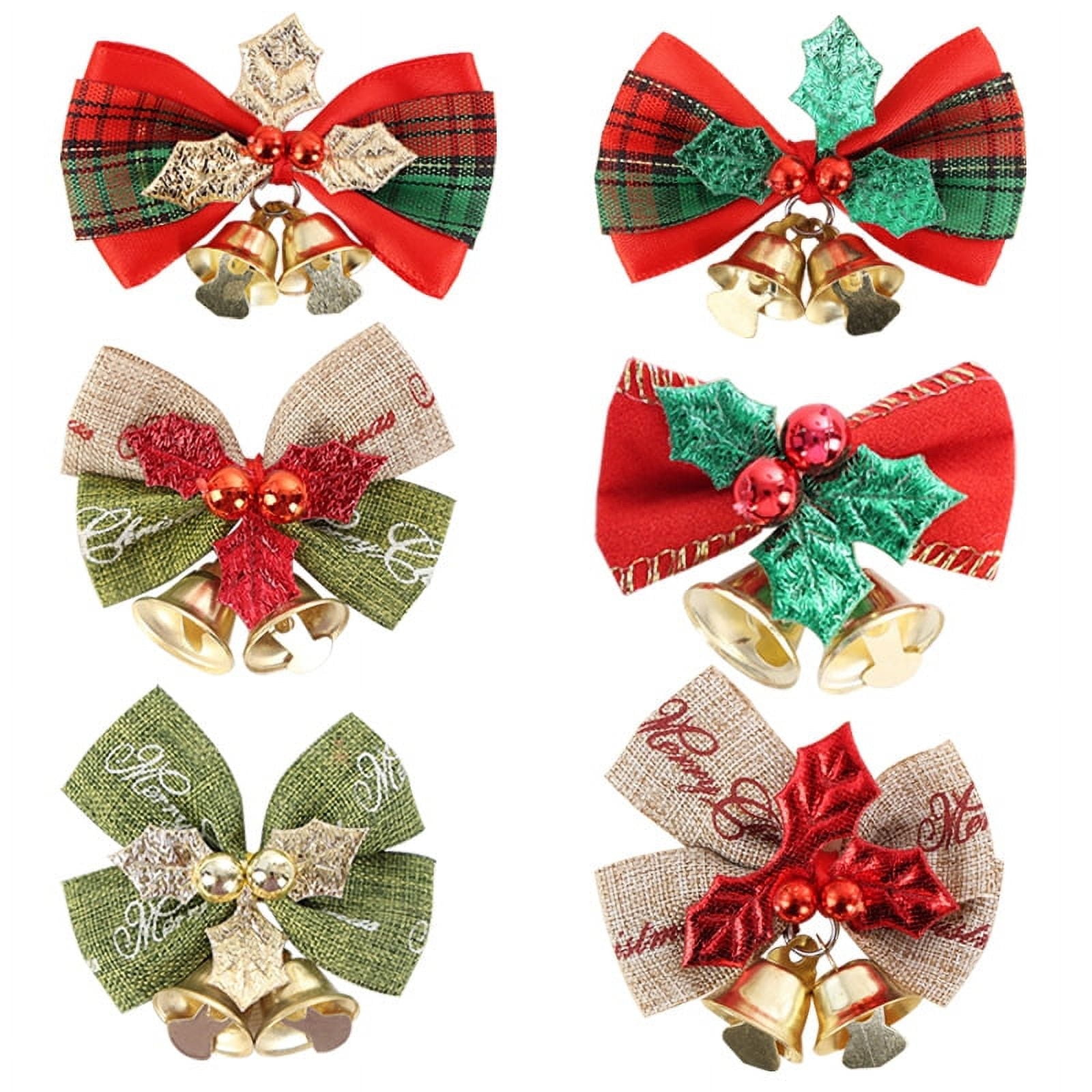Generic 12PCS Mini Christmas Bows with Bells, Velvet Bowknot Ornaments ...