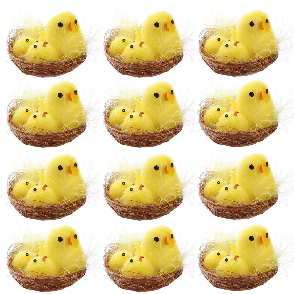 12PCS Mini Easter Chicks, Plush Chick Figures Miniature Chick Fluffy ...