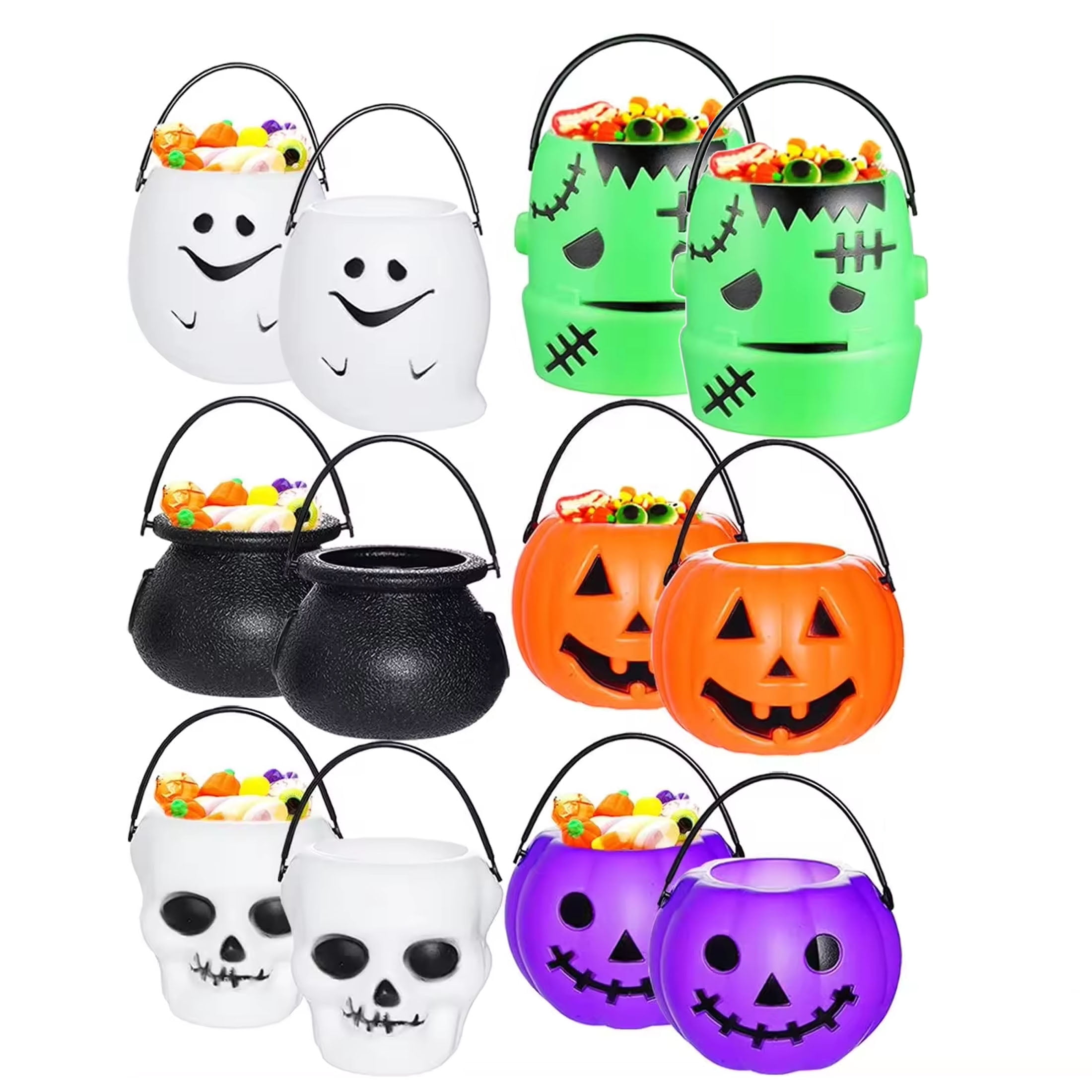 12PCS Mini Halloween Pumpkin Candy Bucket, Plastic Trick or Treat ...