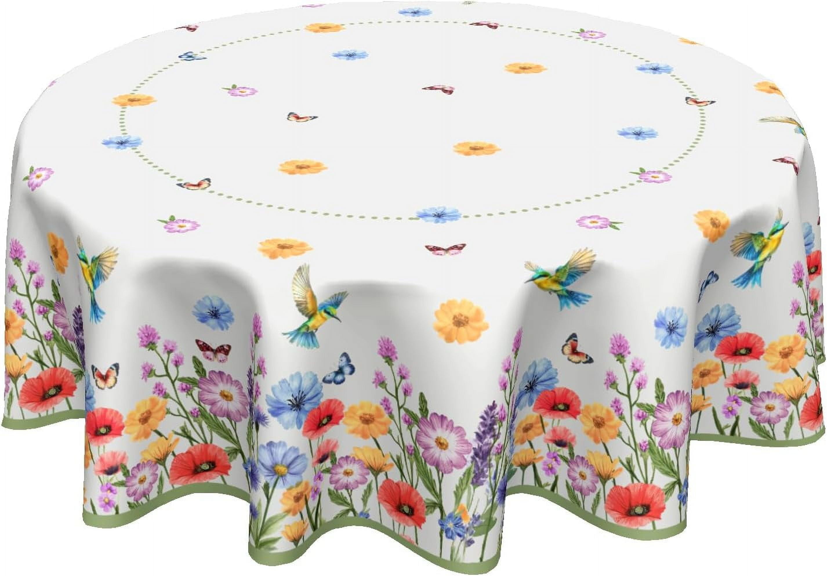Spring Flowers Round Tablecloth Watercolor Spring Summer Floral Table ...