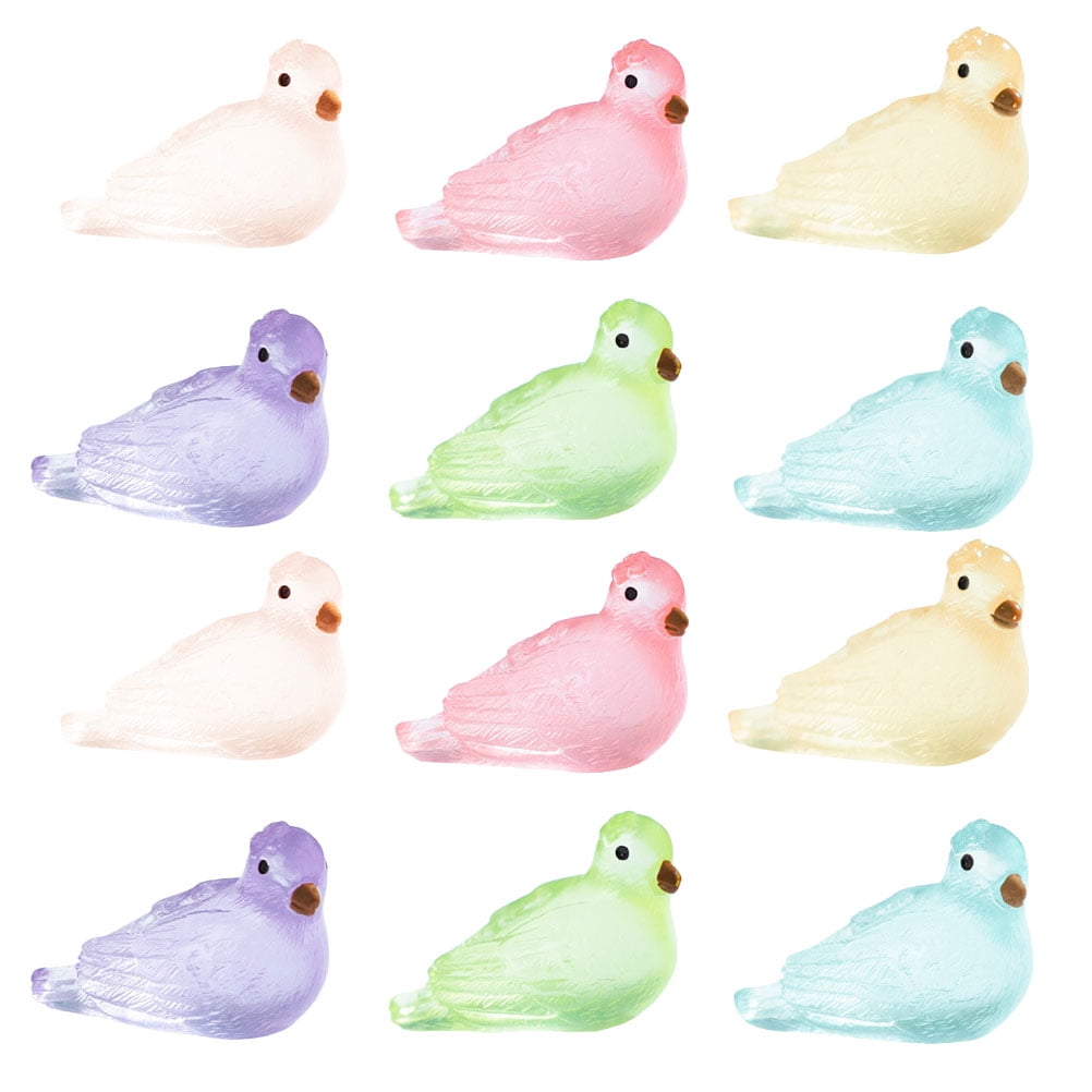 12PCS Miniature Bird Figurines Resin Birds Glow In The Dark Tiny Animal ...