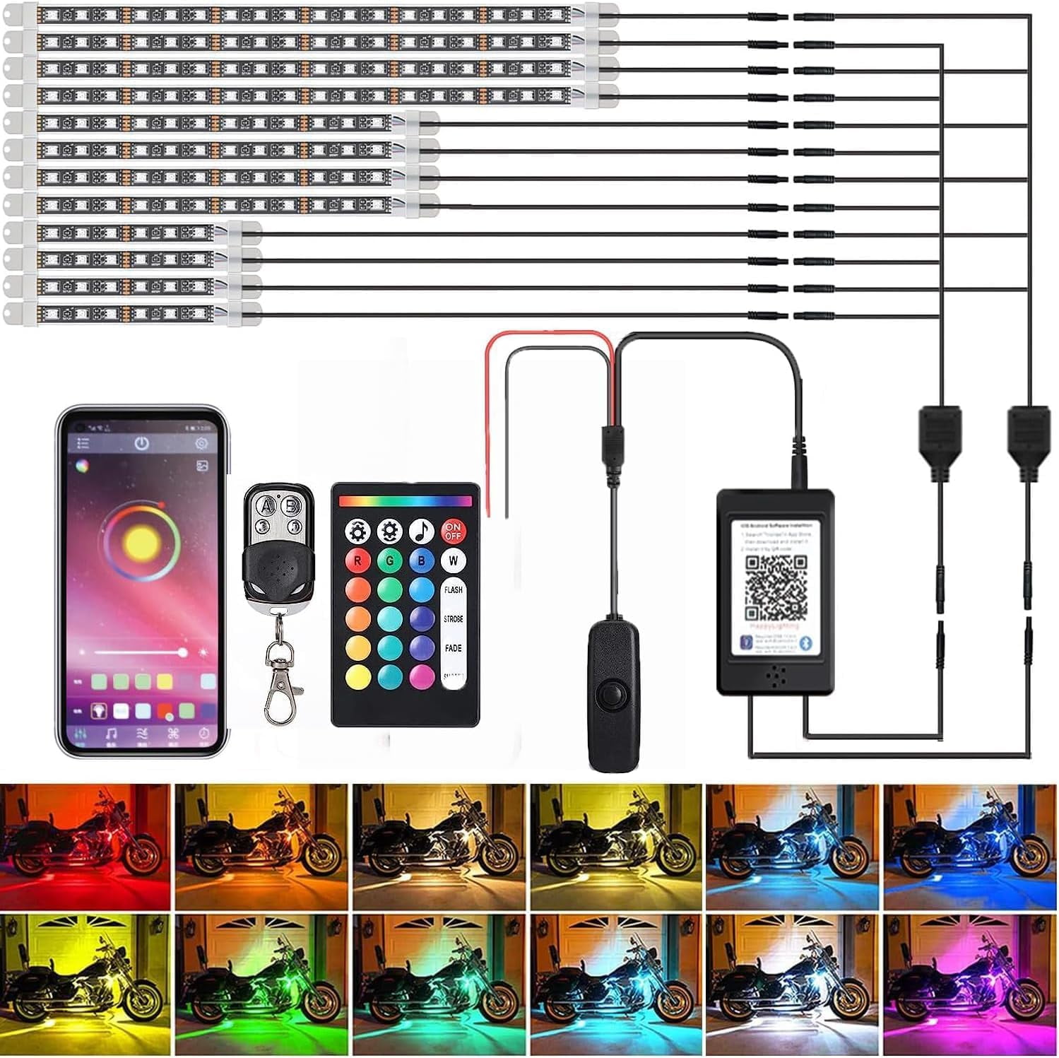 12PCS Motorcycle LED Underglow Kit, APP Control LED Light Kits, RGB LED ...