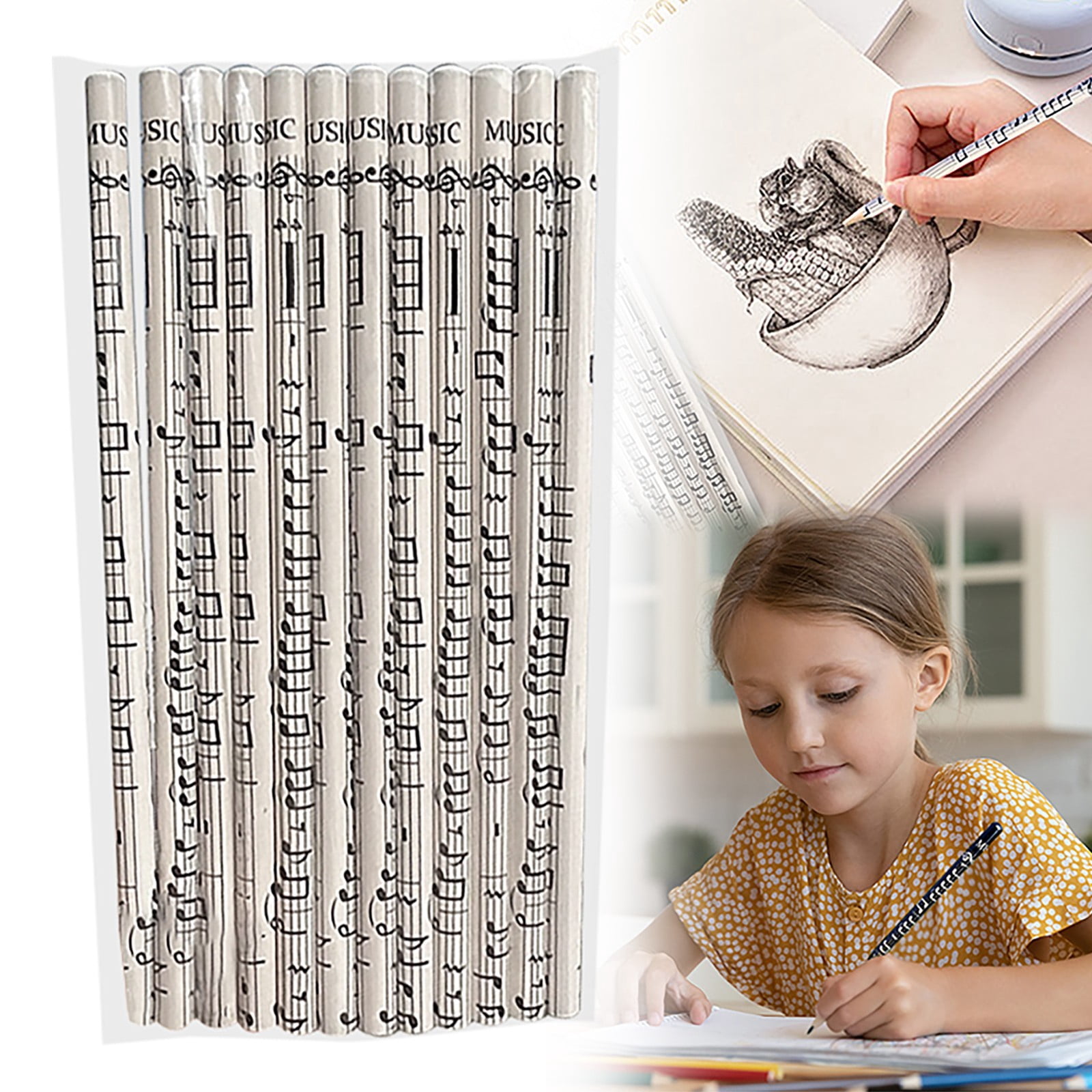 12PCS Music Pencils Music Note Pencil, Round Pencils Wooden Piano ...