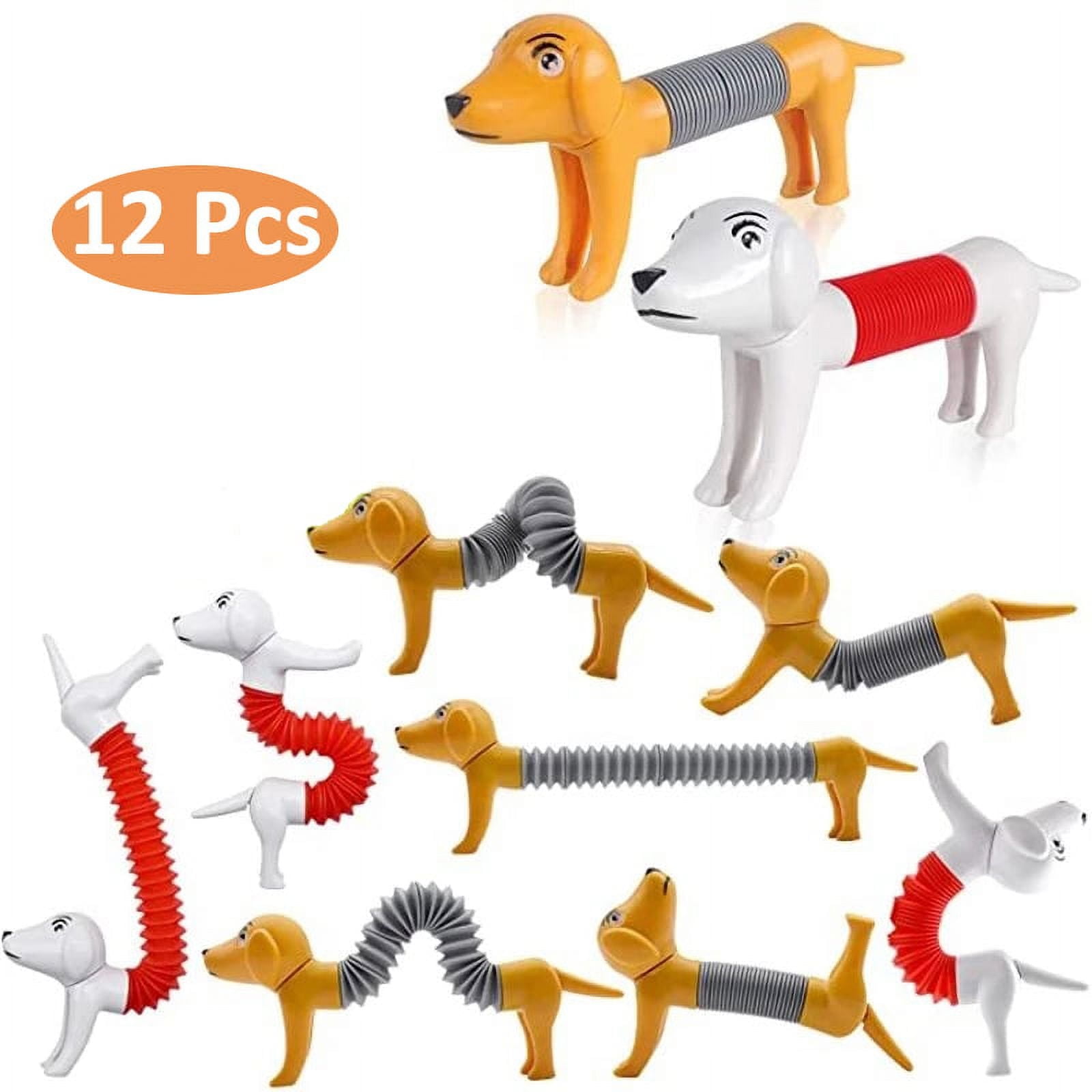 12PCS Novelty Spring Dog Pop Tubes Sensory Toy Stress Relieve Bellows ...