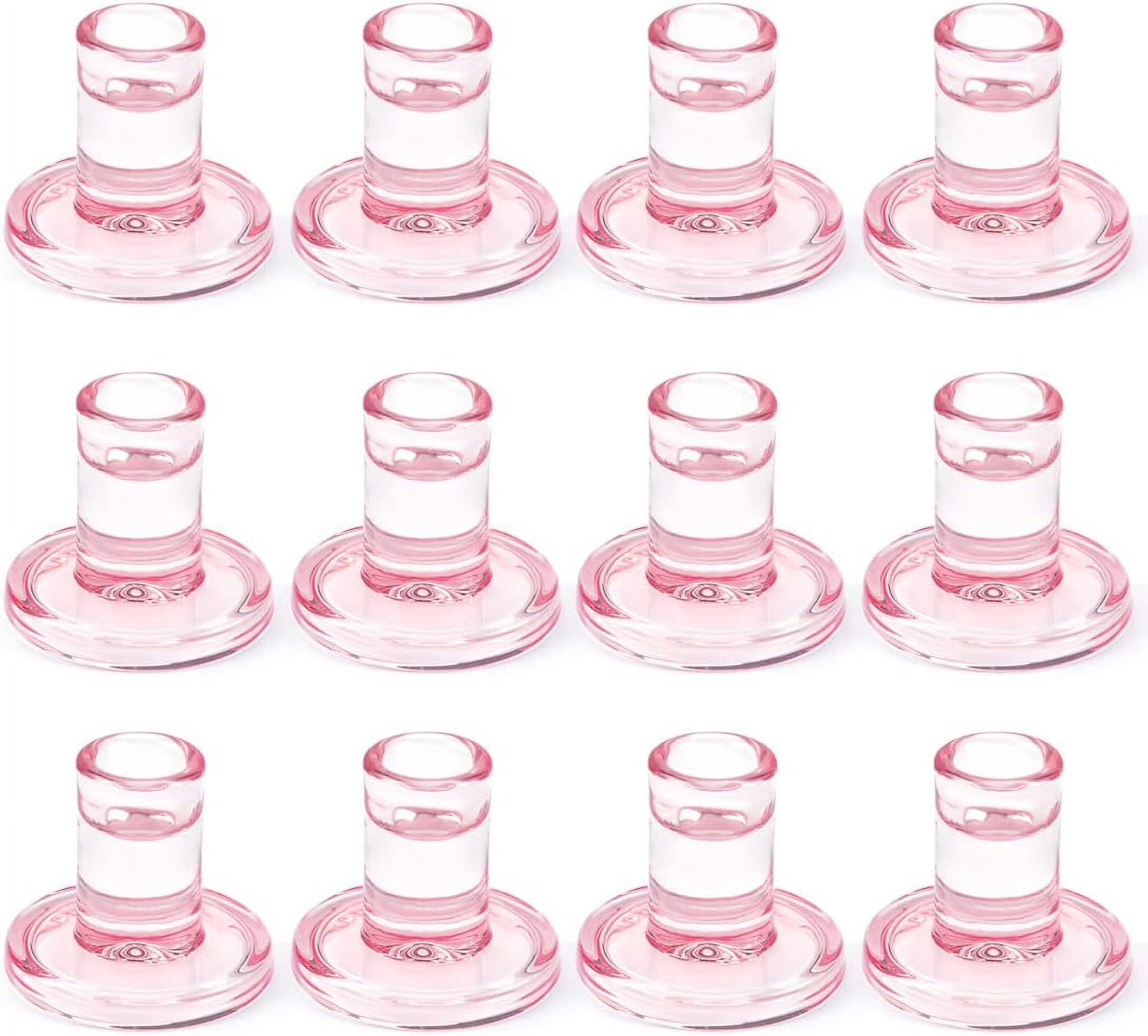 12PCS Pale Pink Taper Candle Holders, Glass Crystal Candlestick Holders ...