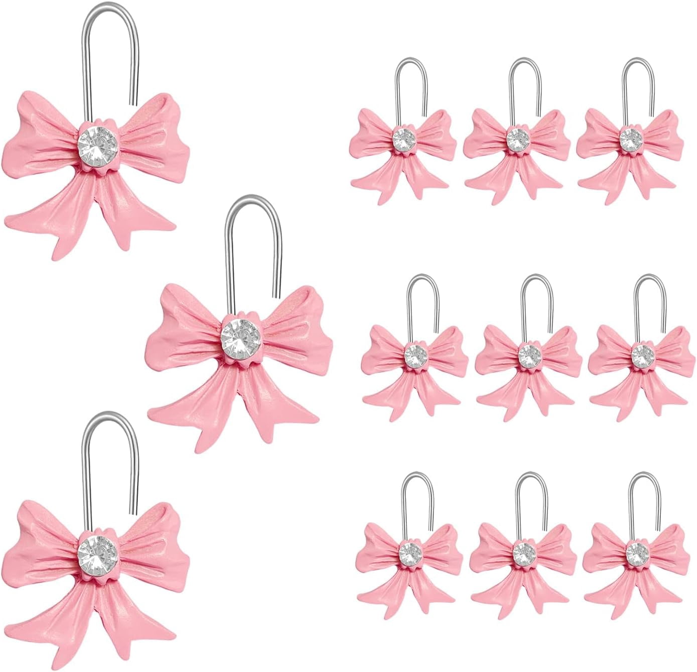12PCS Pink Bow Knot Decorative Shower Curtain Hooks, Girls Room Cute ...