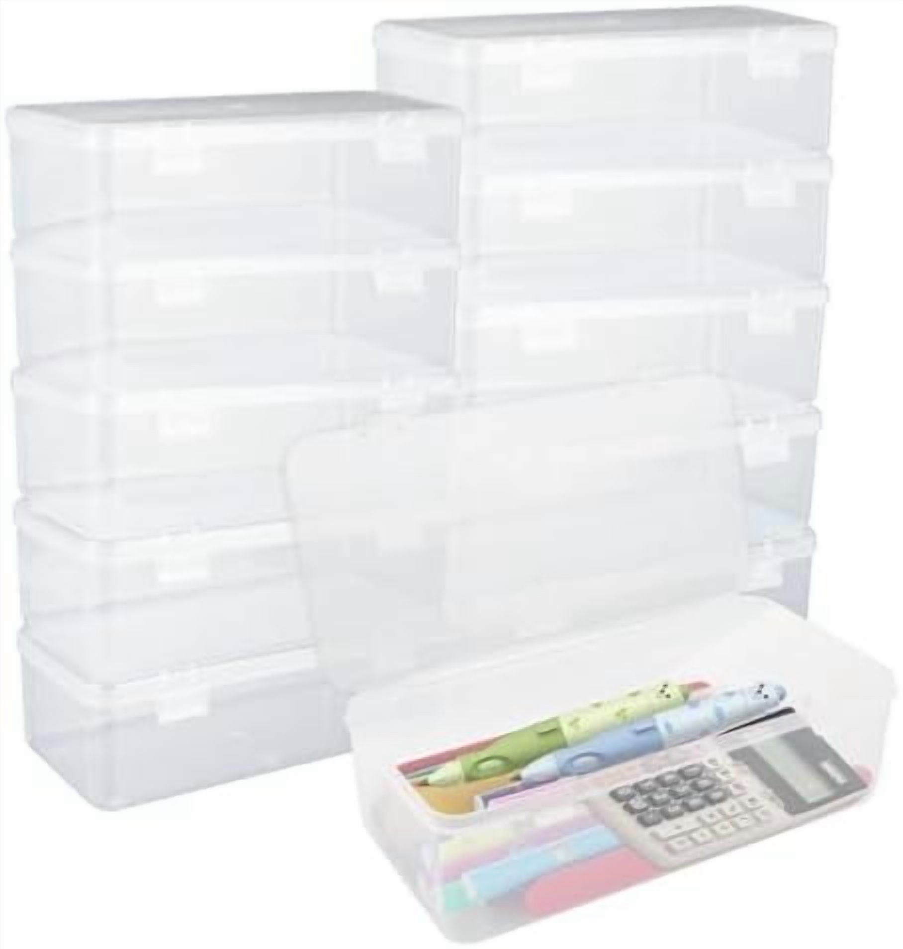 12PCS Plastic Pencil Box with Lids, Clear Pencil Box Organizer, Medium ...