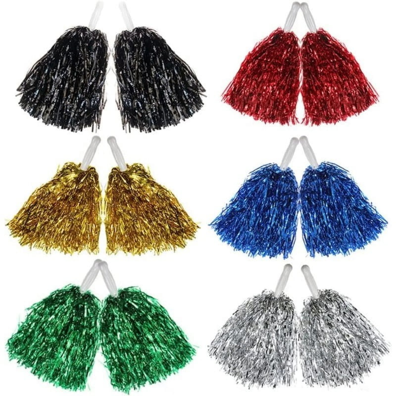 12PCS Pom Poms Cheerleading Metallic Foil Cheer Pom Poms with Plastic ...