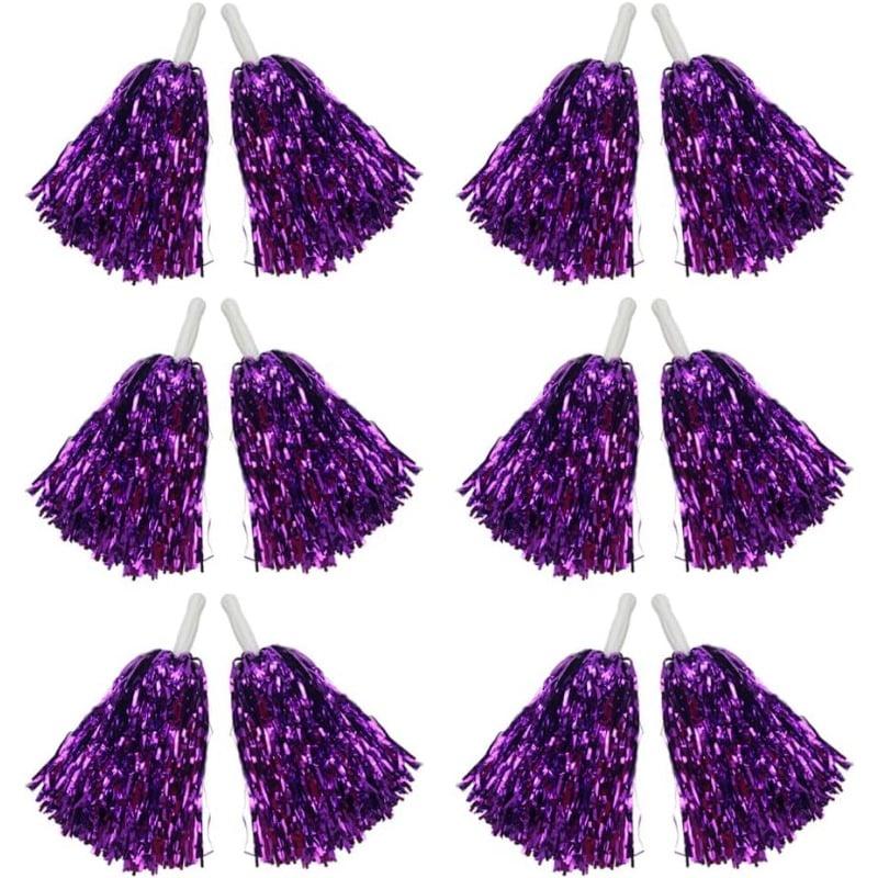 12PCS Pom Poms Cheerleading Metallic Foil Cheer Pom Poms with Plastic ...
