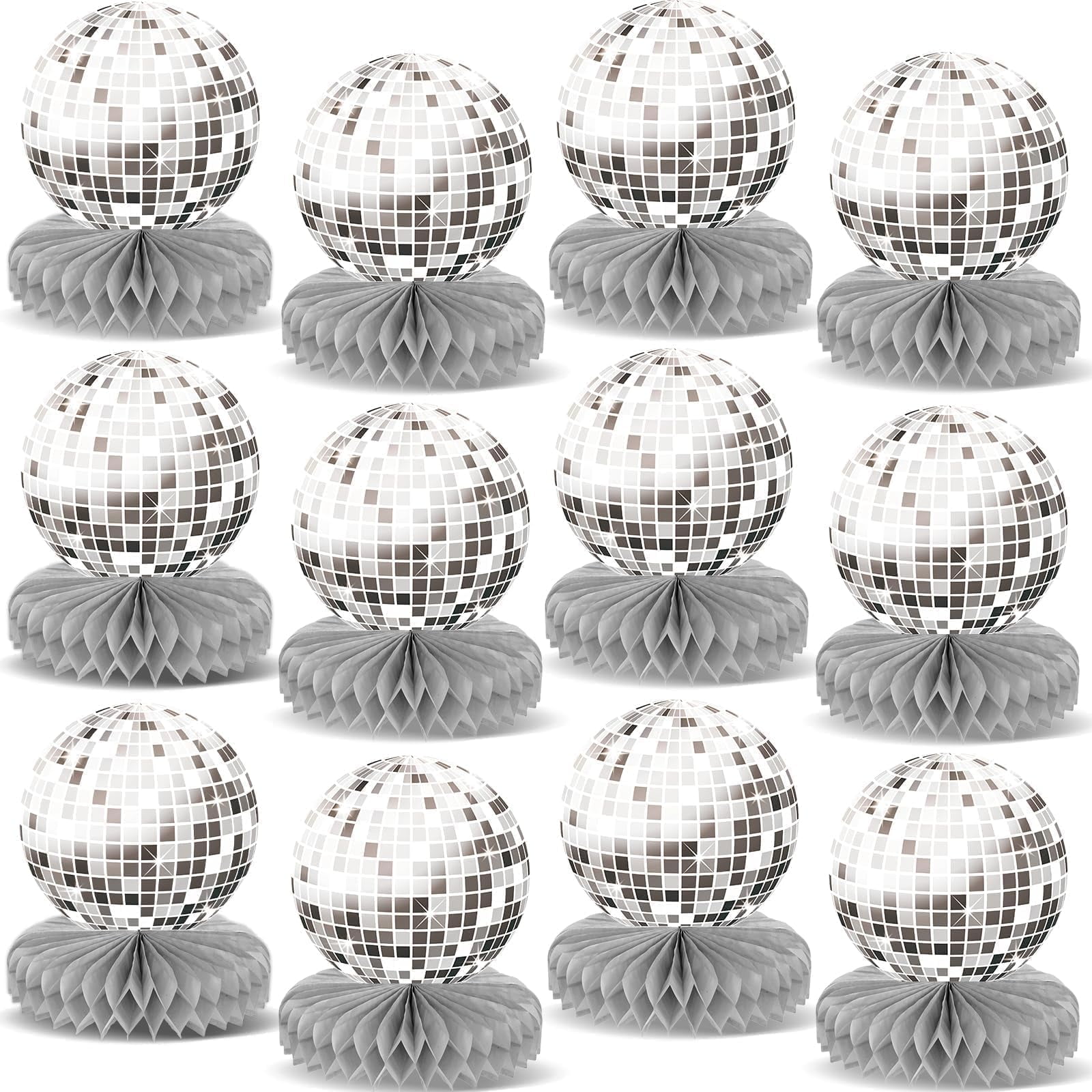 12PCS Prom Silver Disco Theme Party Honeycomb Centerpieces 70s Birthday ...