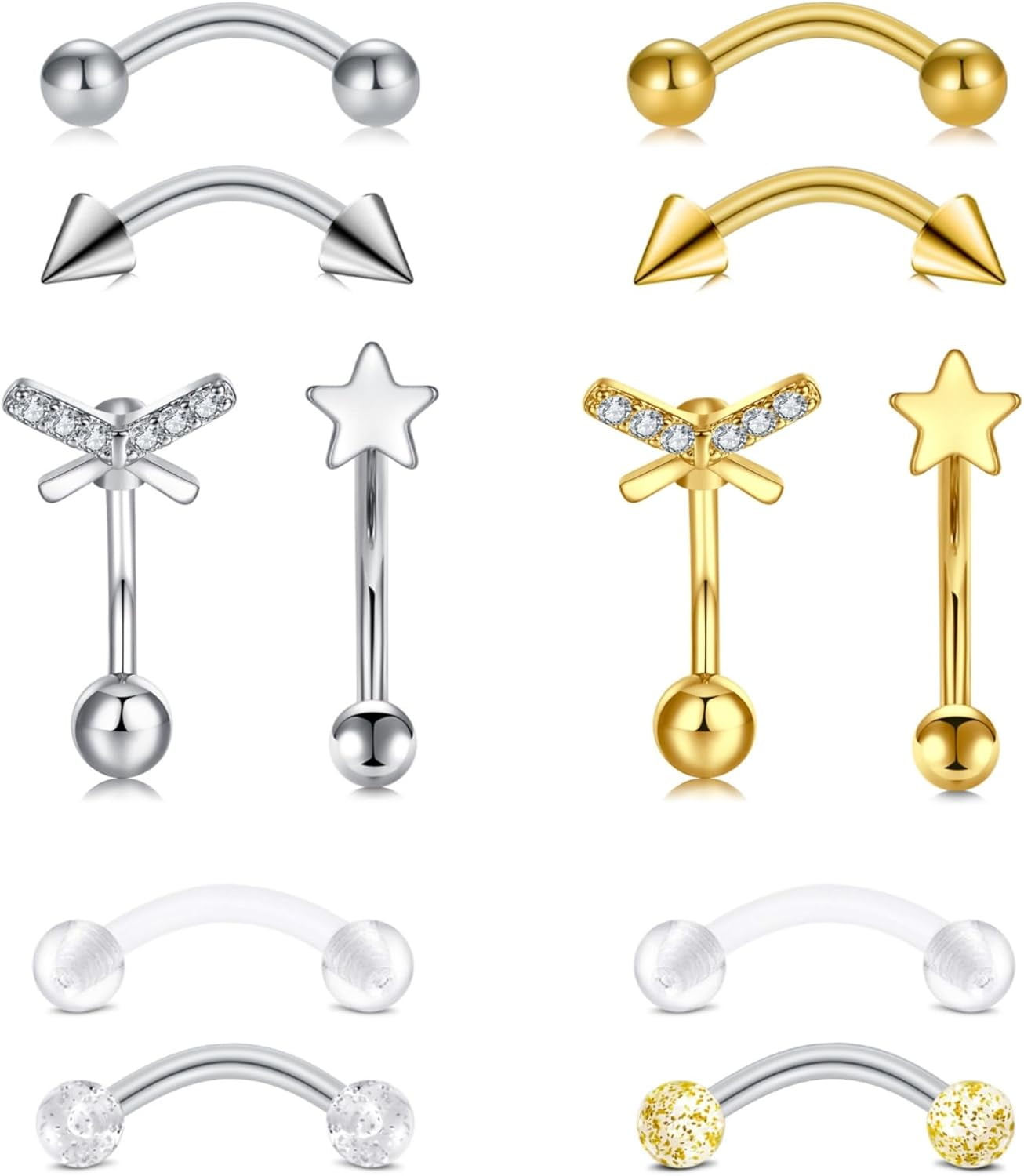 12PCS Quality Eyebrow Rook Piercing Jewelry 16G Earrings Vertical ...