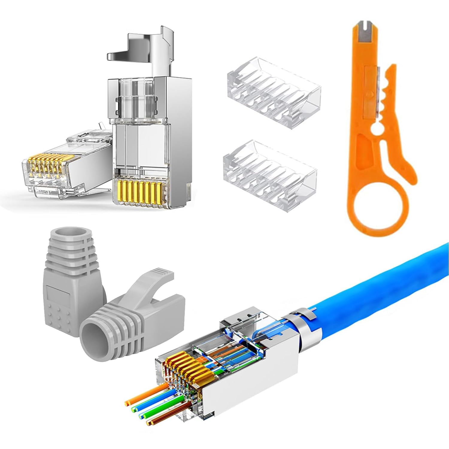 12PCS RJ45 Connector Cat7 Pass Through Shielded Connectors Ethernet ...