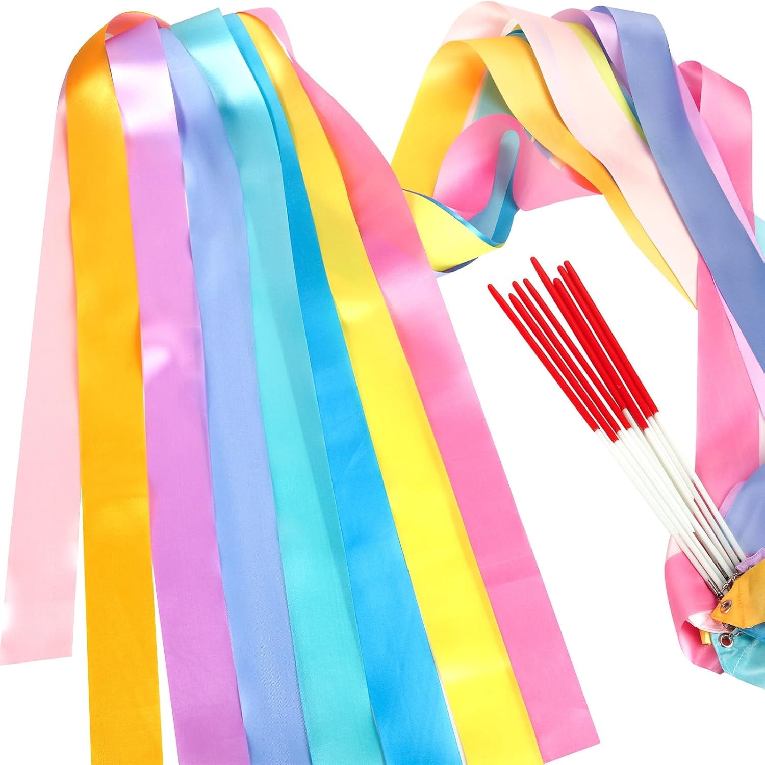 12PCS Rainbow Dance Wands Ribbon Streamers for Kids Gymnastics Rhythmic ...