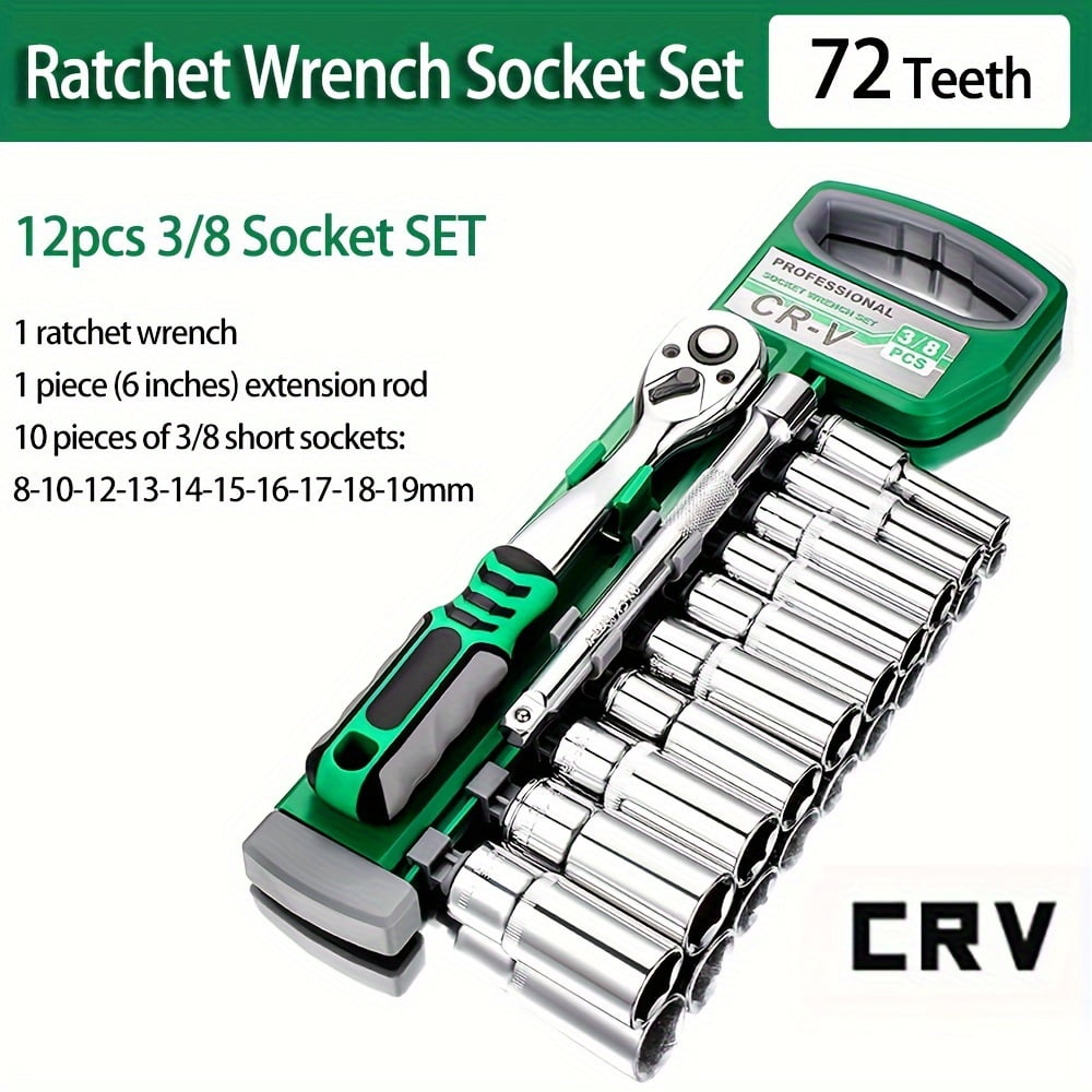 12PCS Ratchet Socket Wrench 3/8 Inch Drive,Metric Sockets Release ...