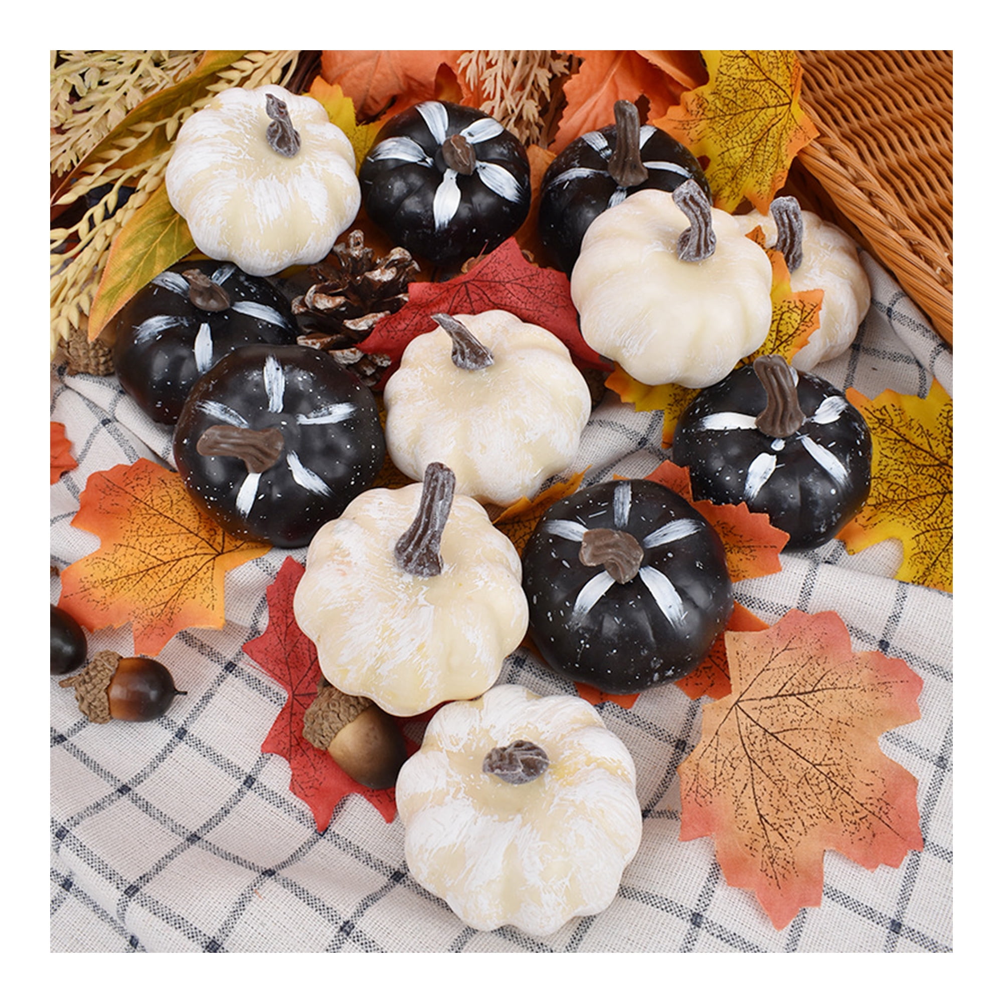12PCS Realistic Mini Pumpkin Decor,Fall Decor with Pumpkins Maple ...