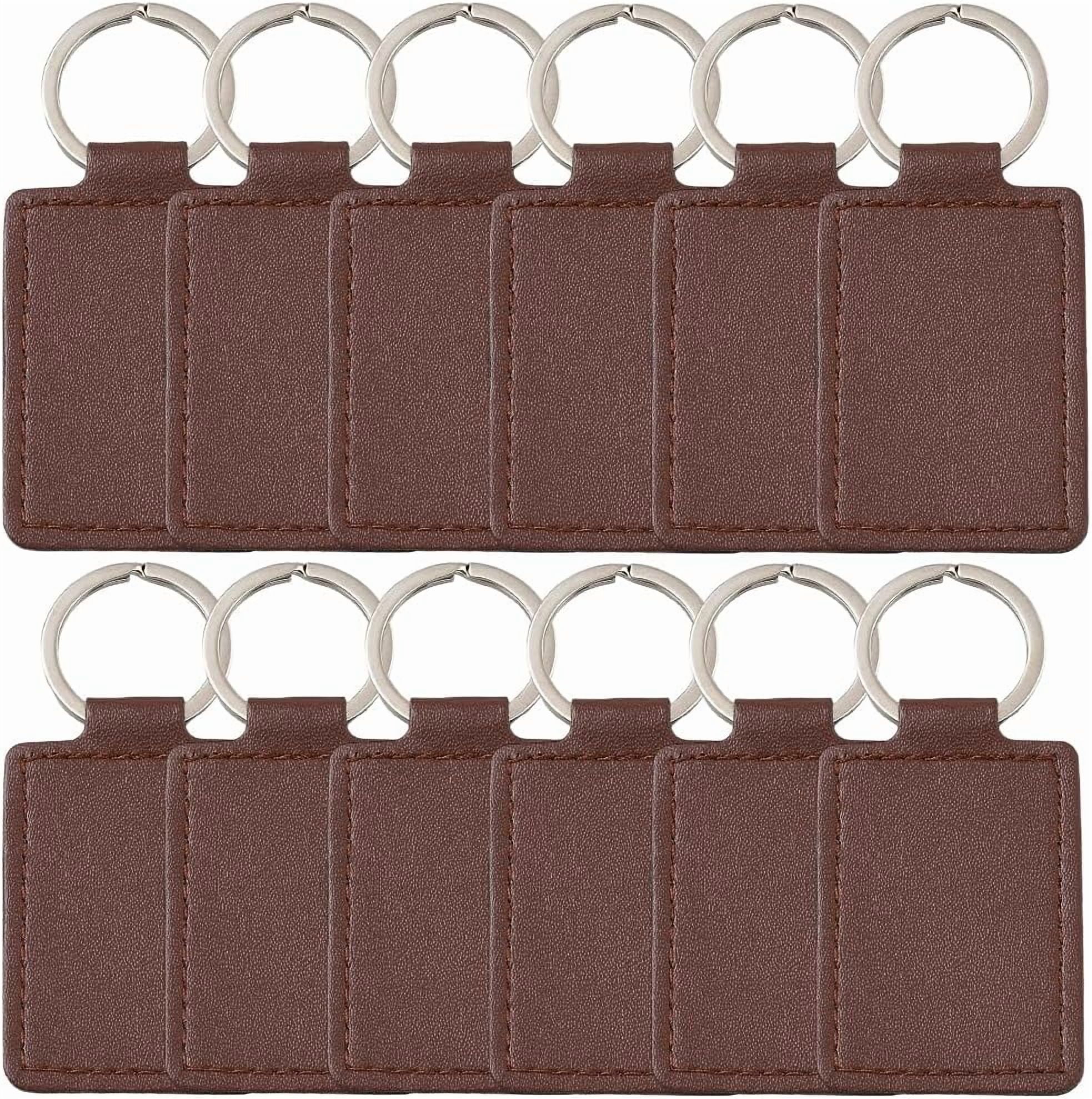 12PCS Rectangular PU Leather Key Fobs Dark Brown Leather Keychain ...