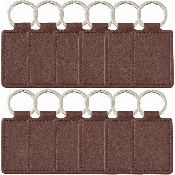 12PCS Rectangular PU Leather Key Fobs Dark Brown Leather Keychain ...