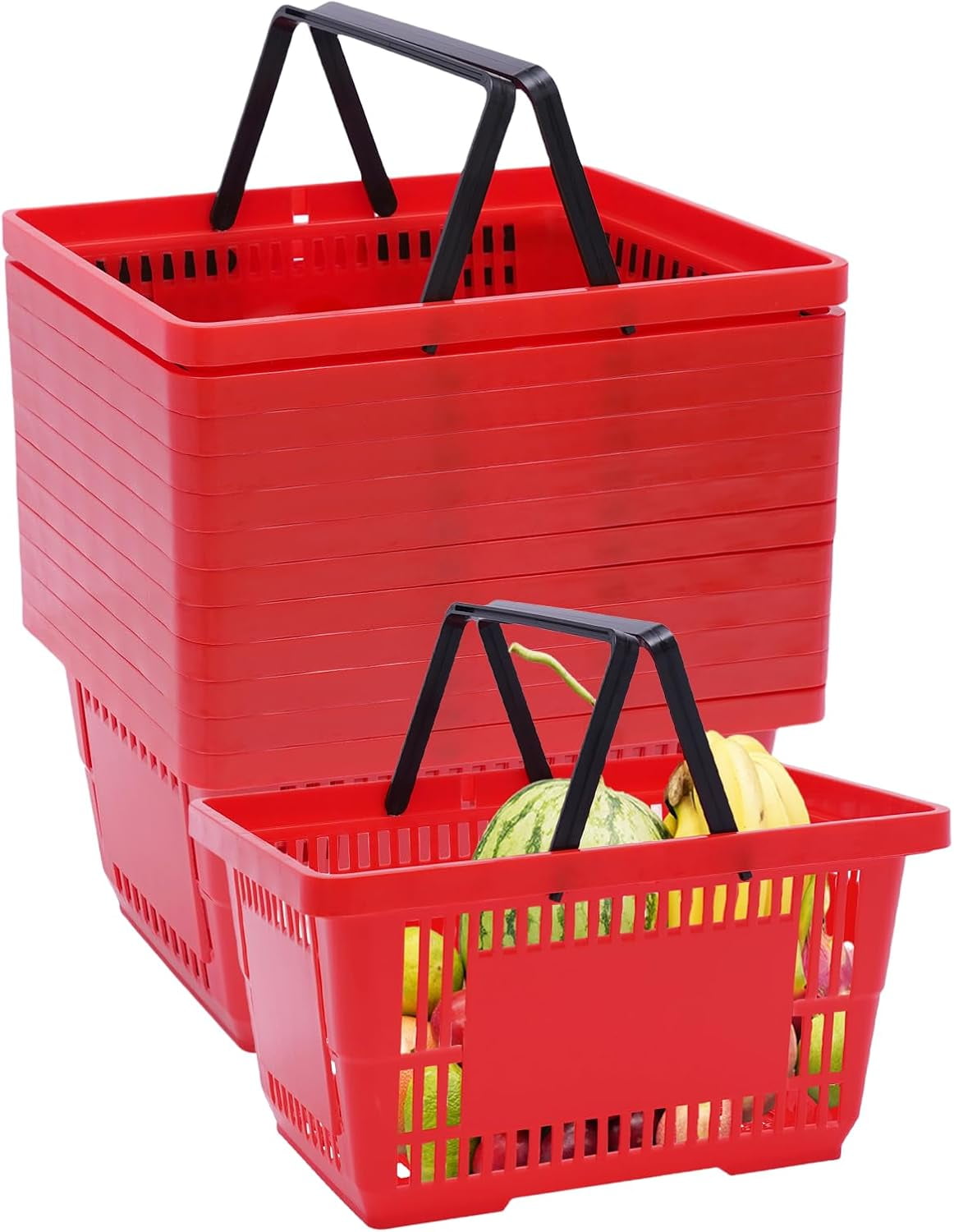 12PCS Red Plastic Shopping Baskets with Handles, Portable Retail ...