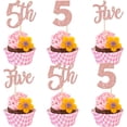 12PCS Rose Gold Glitter 5th Birthday Cupcake Toppers, "5", "5th", "Five ...