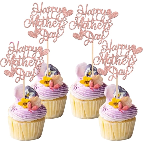 12PCS Rose Gold Glitter Happy Mother's Day Cupcake Toppers - Multi ...