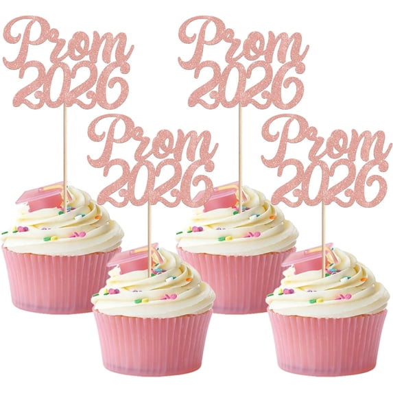 12PCS Rose Gold Glitter "Prom 2026" Cupcake Toppers, High School Dance ...