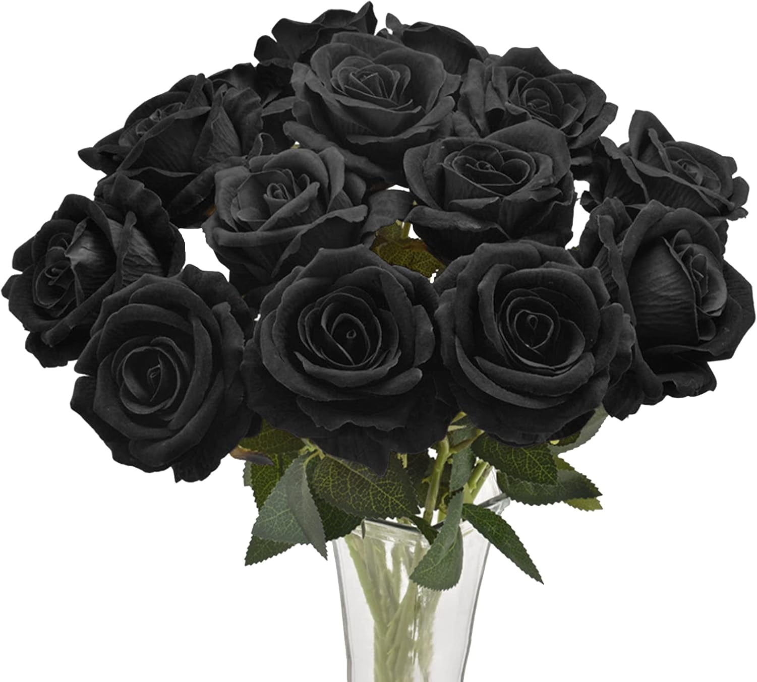 12PCS Roses Artificial Flowers Black Fake Silk Flower Bouquet 19.68 ...
