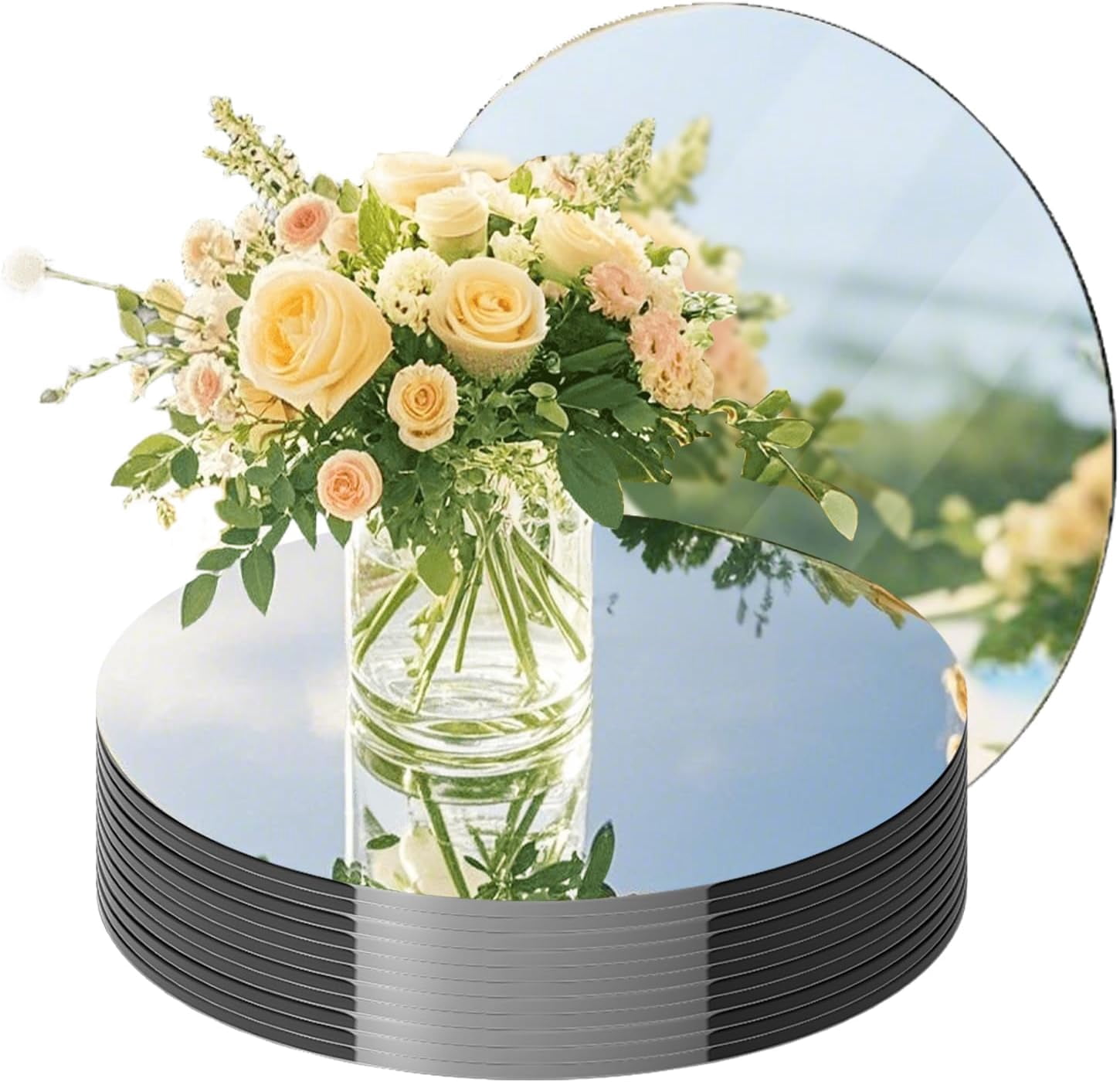 12PCS Round Mirror Plates for Centerpieces, Mirror Trays 12inch Flat ...