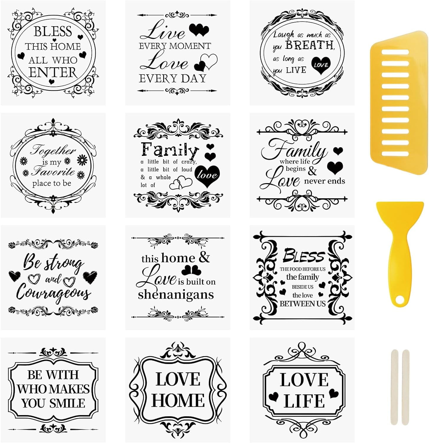 12PCS Rub On Transfer Sticker, Black Words Transfer Decals Inspiring ...