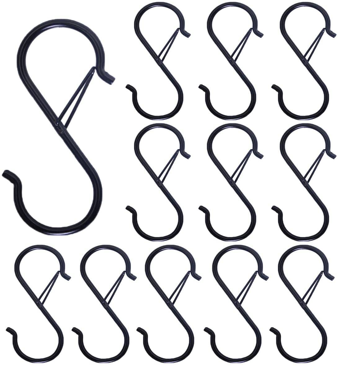 12PCS S Hooks for Hanging, S Shaped Hooks for Racks/Shelf/Rod, Black S ...