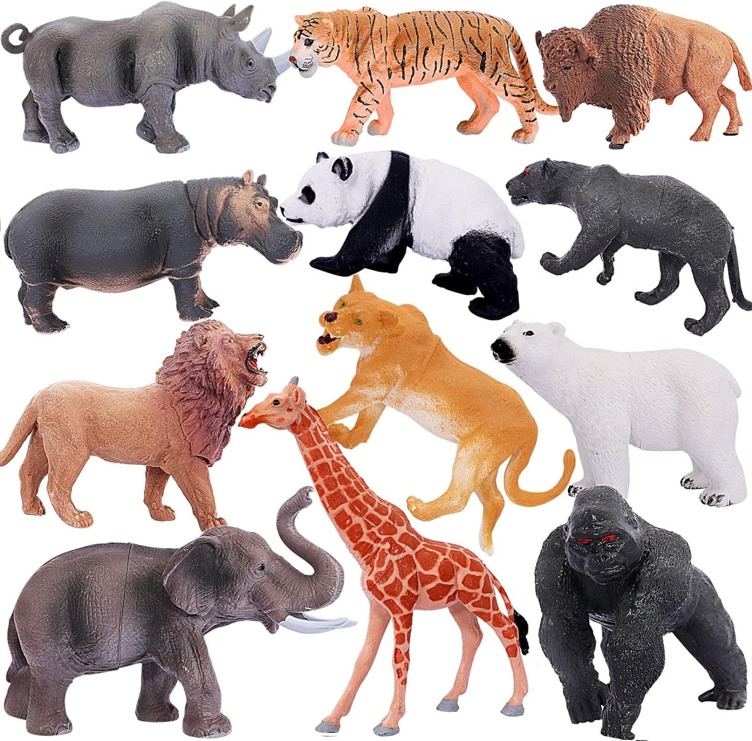 12PCS Safari Animals Figures,Realistic Jungle Zoo Animals Figurines ...