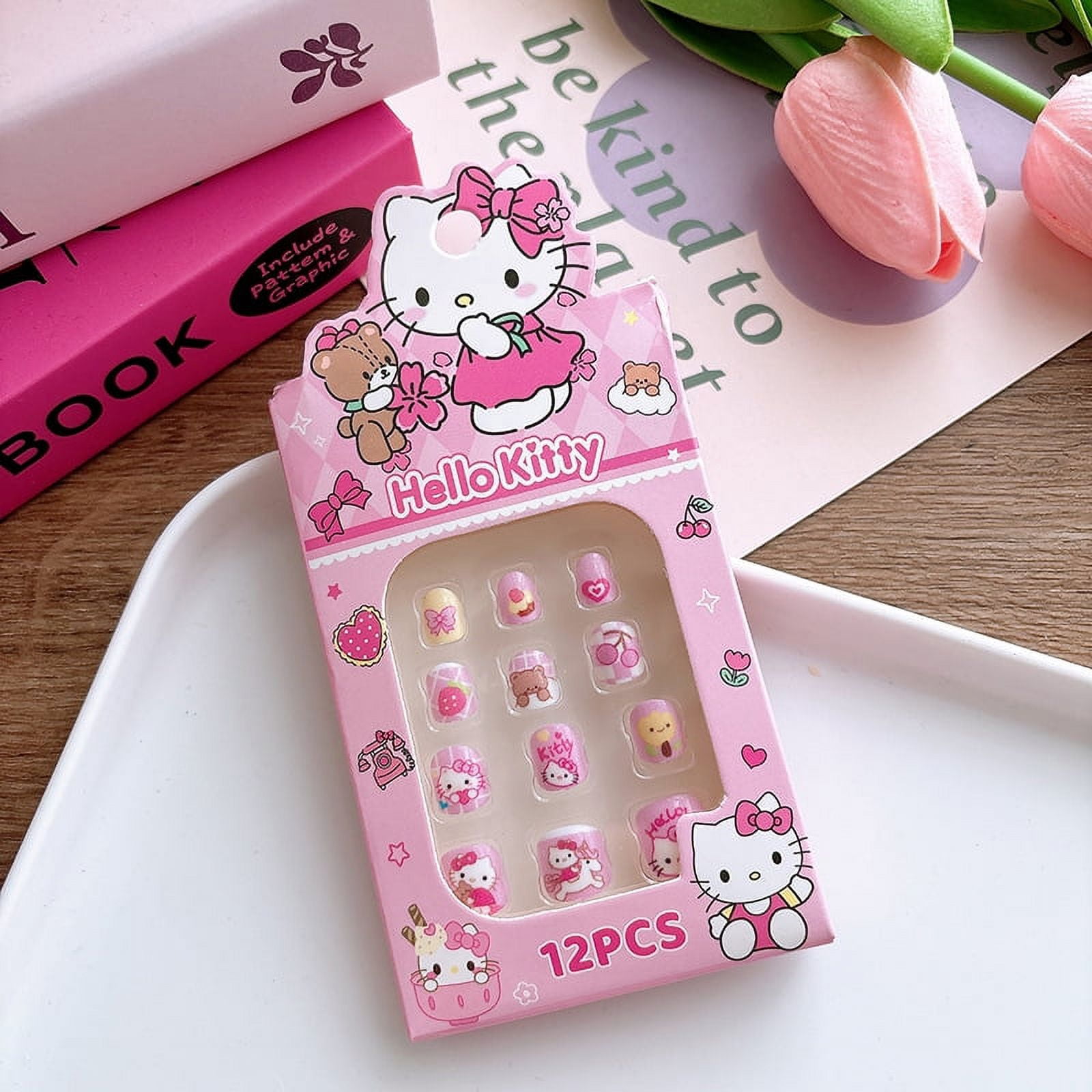 12PCS Sanrio Cartoon Nail Stickers Cute Hello Kitty Cinnamoroll Wearing ...