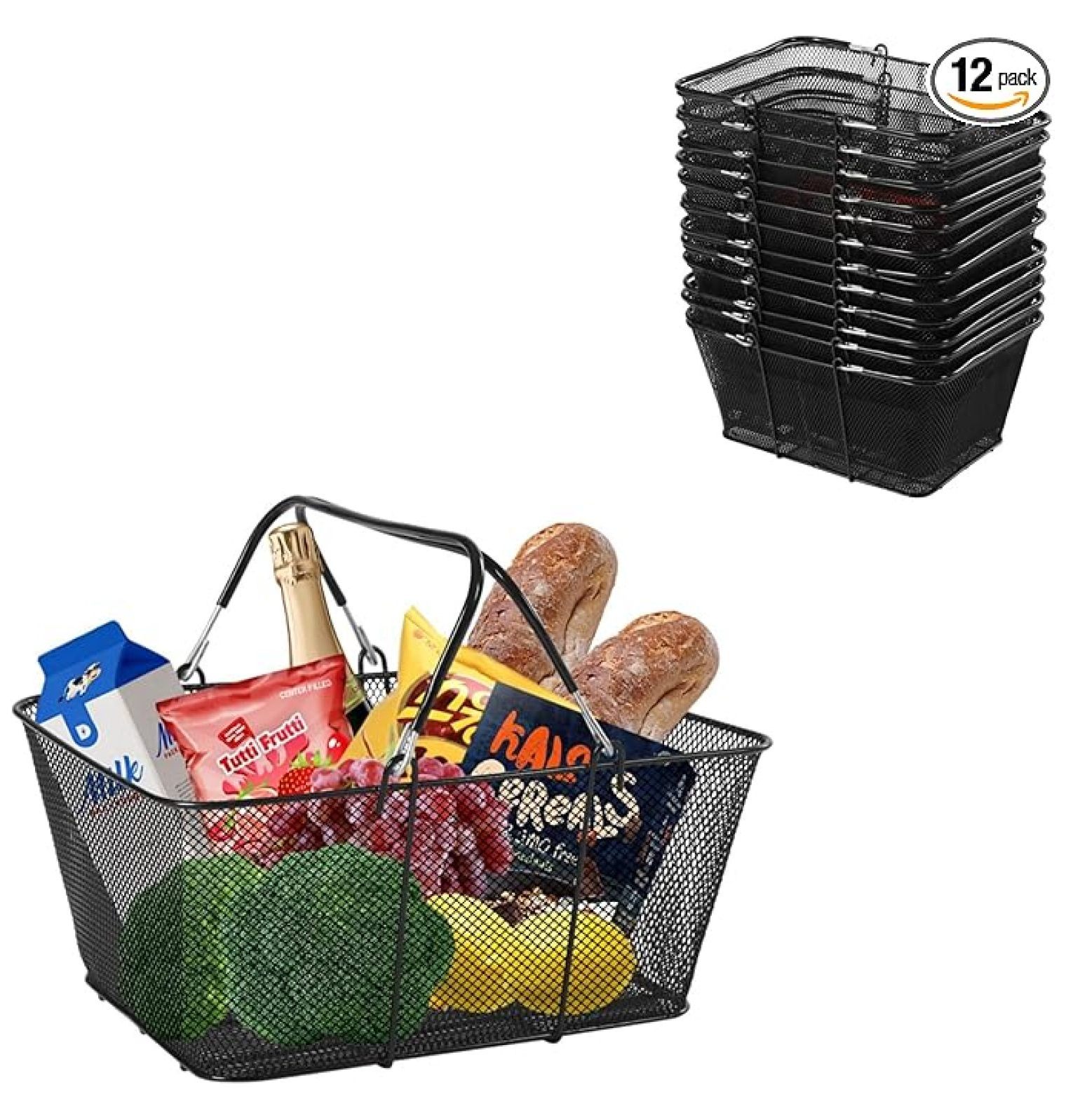 12PCS Shopping Baskets with Handles, Black Metal Shopping Basket ...