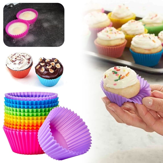 12PCS Silicone Cupcake Baking Cups - Reusable Non-stick Muffin Liners ...