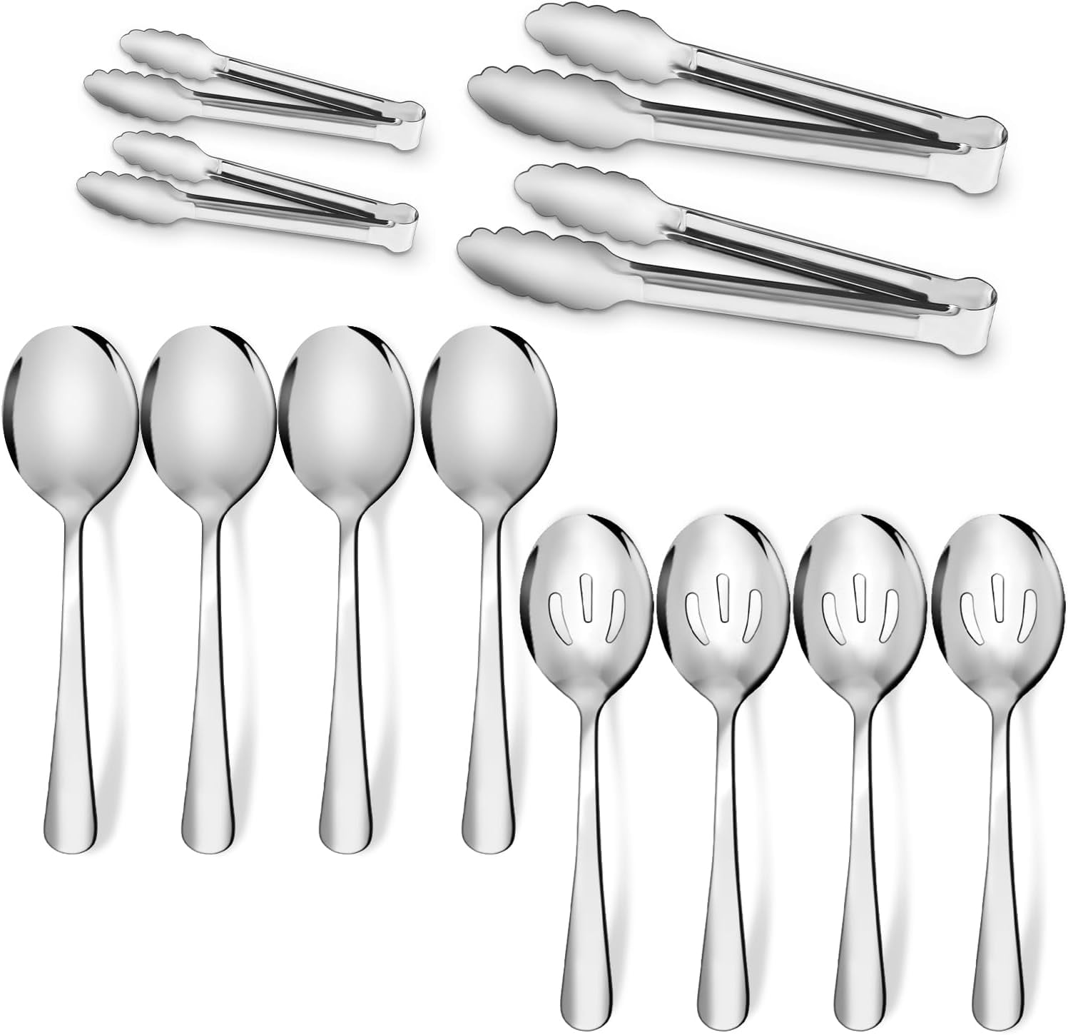 12PCS Stainless Steel Serving Utensils Sets - Large Serving Spoons ...