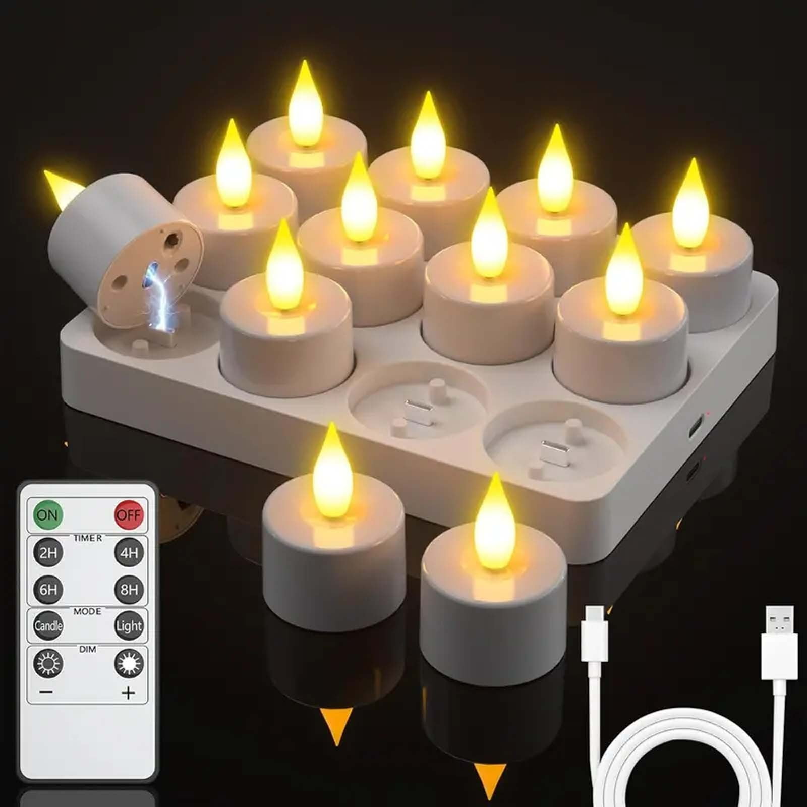 12PCS USB Rechargeable Tea Lights with Remote - Flameless LED Candles ...