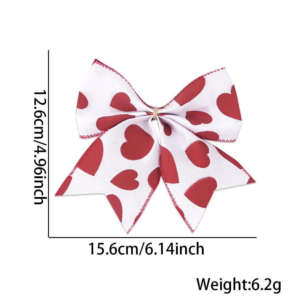 12PCS Valentine’s Day Heart Print Bows, Red Polyester Fabric Bows for ...