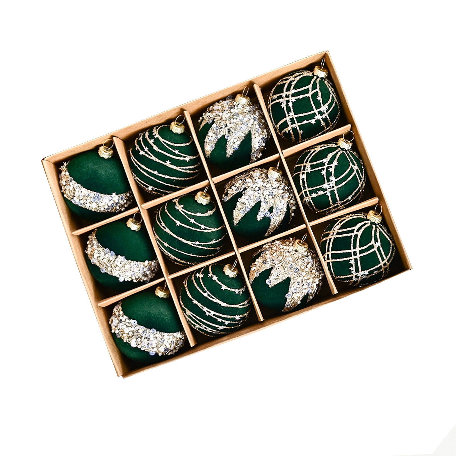 12PCS Velvet Glitter Christmas Ball Ornaments, Luxury Christmas ...