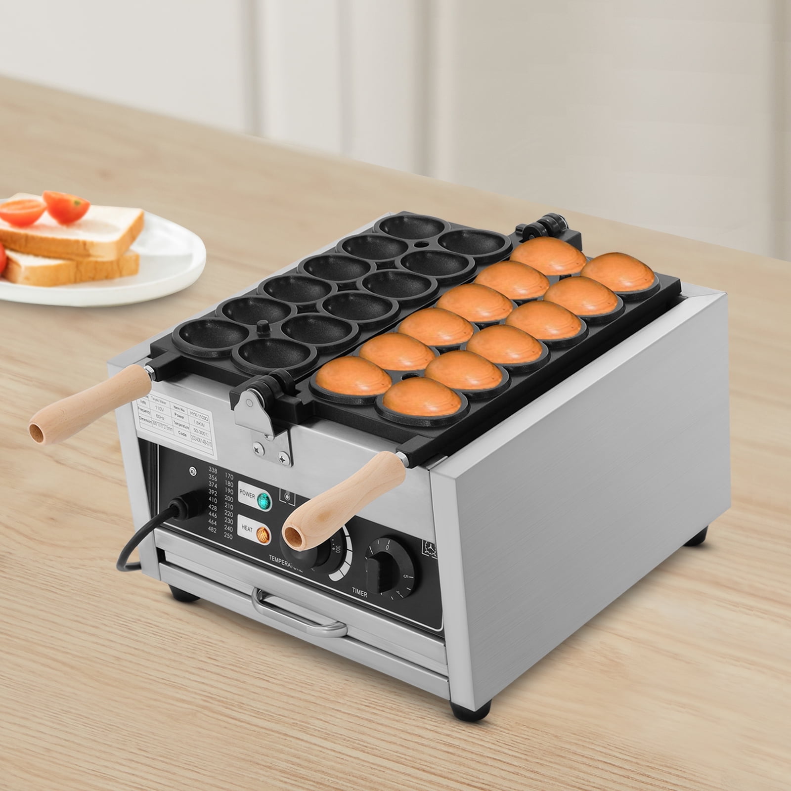 12PCS Waffle Ball Maker, Commercial Egg Shaped Waffle Maker with 1 Food ...