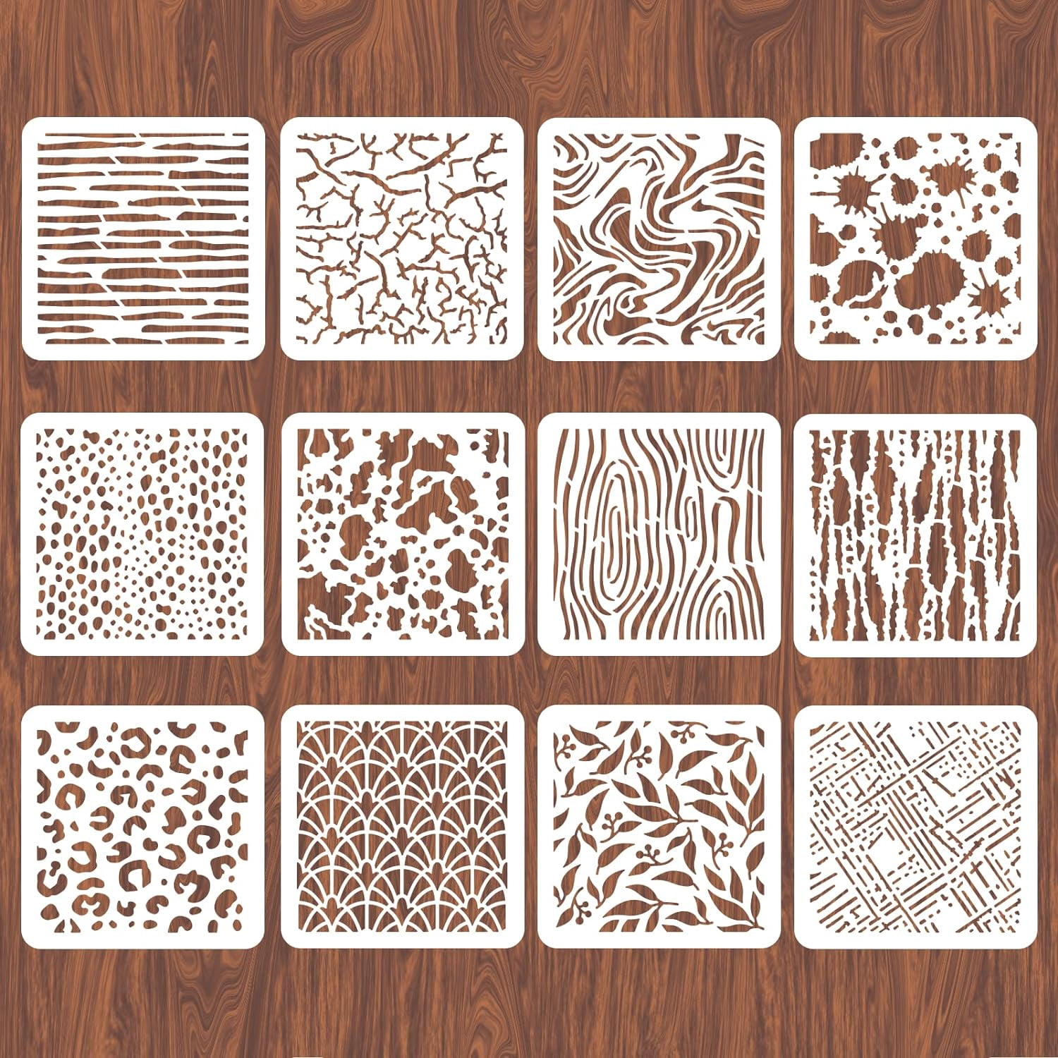 12PCS Wall Stencils for Painting 6.15 INCHES Reusable Texture Stencil ...